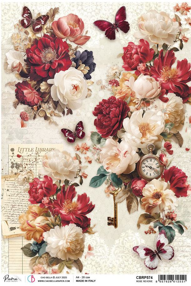 Ciao Bella Book Lovers A4 Rice Paper Rose Reverie (5pcs) (CBRP574)
