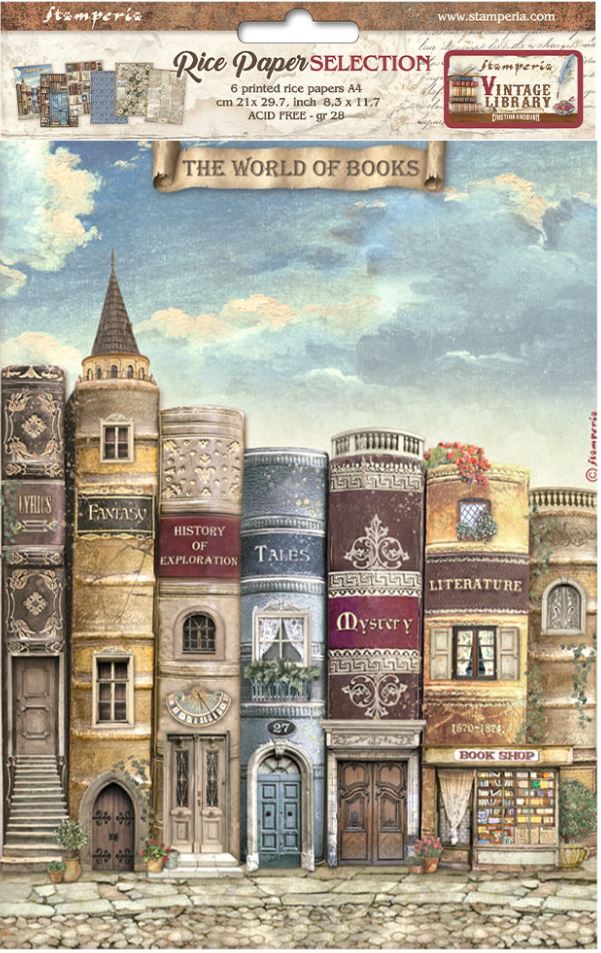 Stamperia Vintage Library A4 Rice Paper Set (6 assorted sheets)